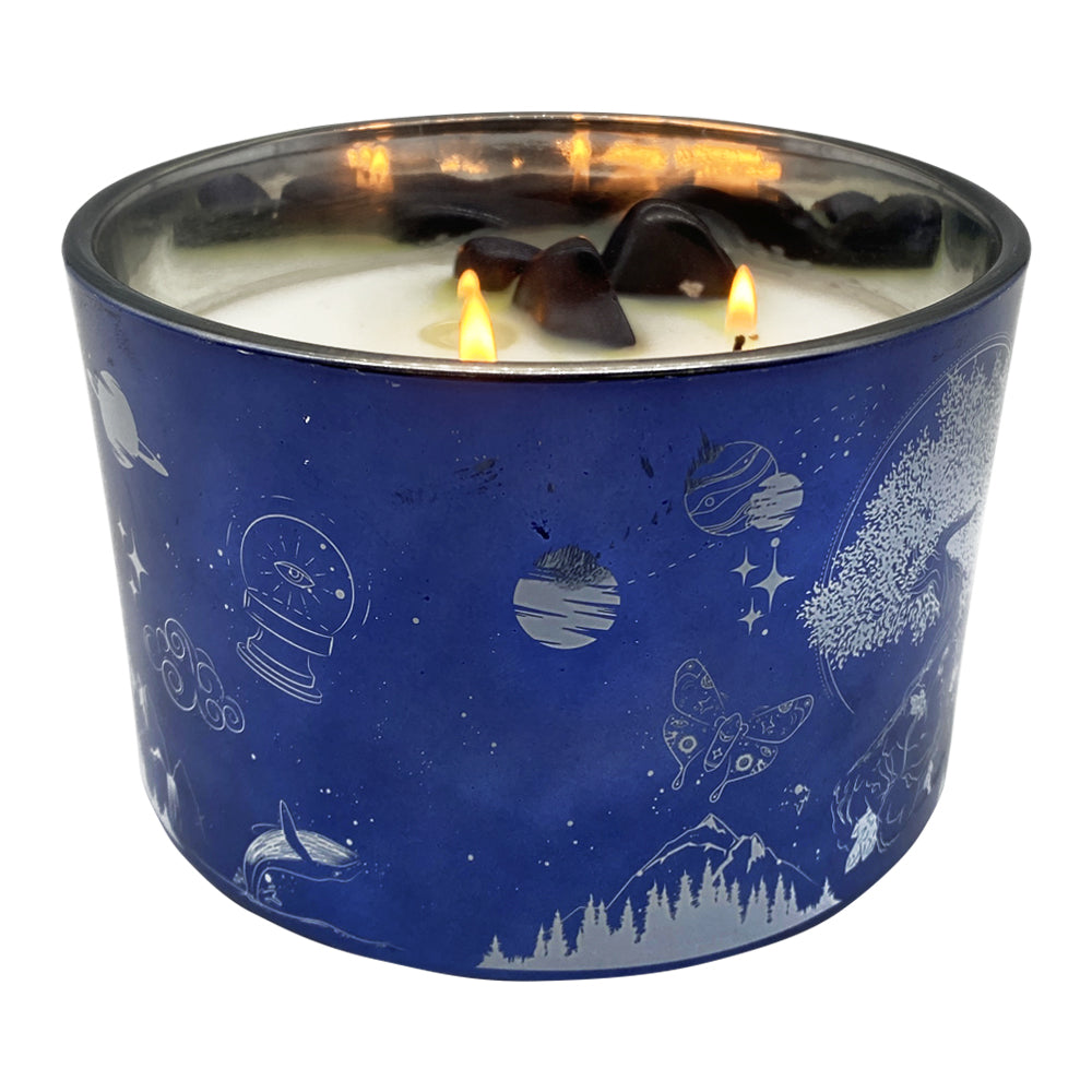 Large Celestial Candle 450g Blue Gold Stone - Ethereal Skies | Cello