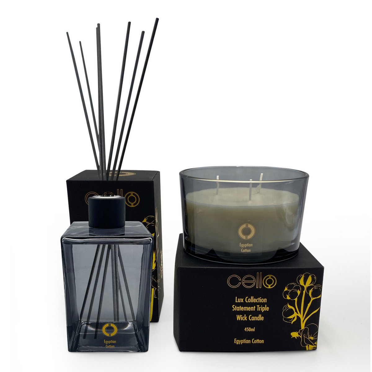 Premium Reed Diffuser & 3 Wick Candle Set - Egyptian Cotton | Cello