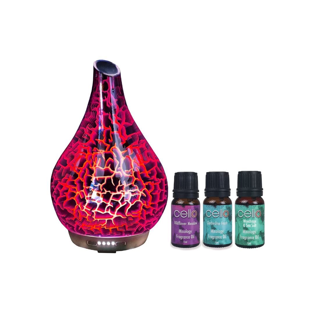 Cello Large Ultrasonic Diffuser with Set of 3 x 10ml Aroma Oils - Ligh