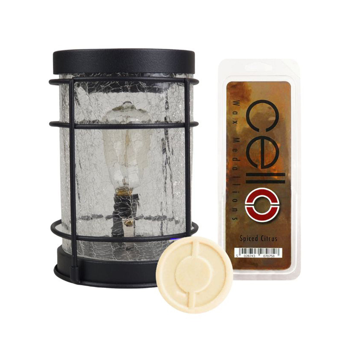 Black Crackle Edison Burner with Spiced Citrus Wax Medallions | Cello