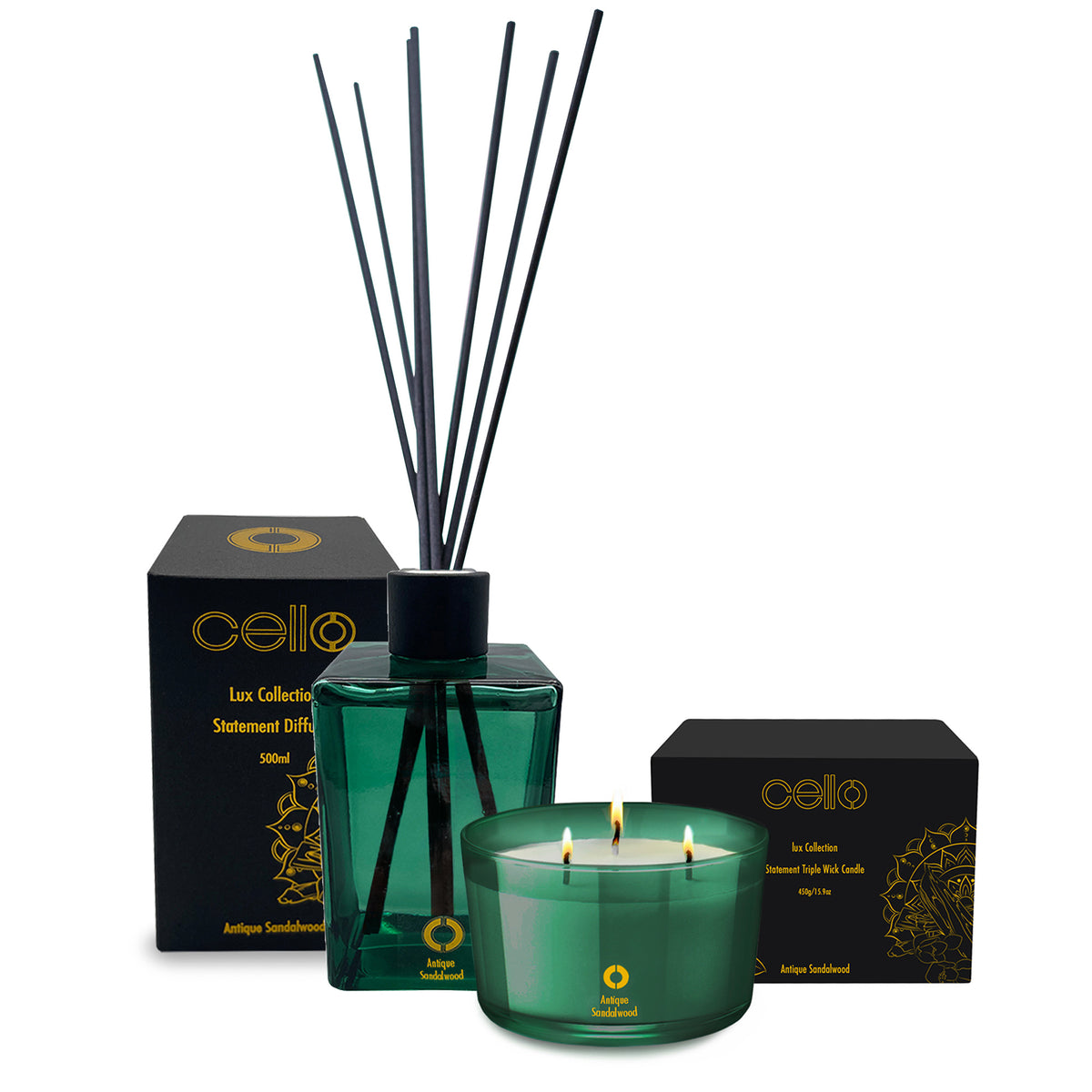 Premium Reed Diffuser & 3 Wick Candle Set - Antique Sandalwood – Cello