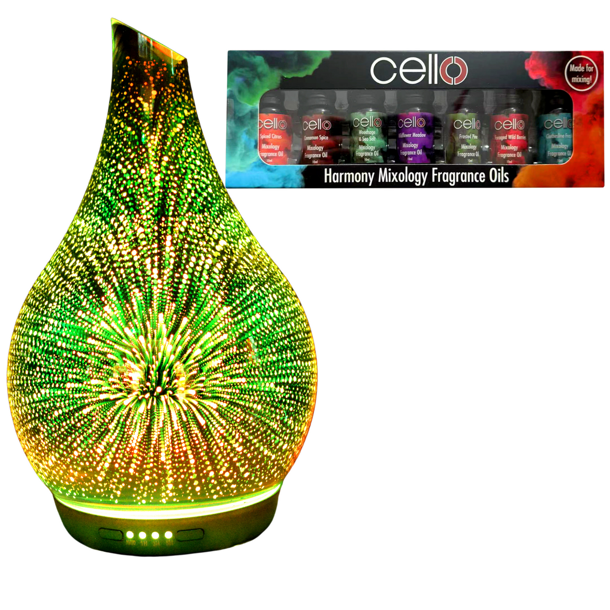 Infinity 3D Glass Ultrasonic Diffuser with Harmony Mixology Oil Set of ...